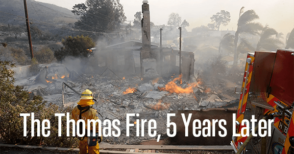 Firefighter Assess Damage From Thomas Fire with 5-Year Anniversary Text ...