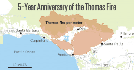 Thomas Fire Burn Perimeter Map with 5-Year Anniversary Text—FB ...