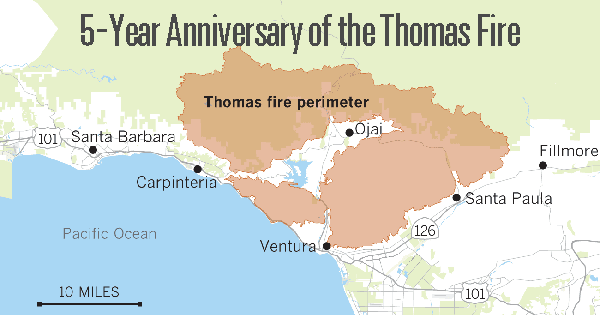 Thomas Fire Burn Perimeter Map with 5-Year Anniversary Text—FB ...